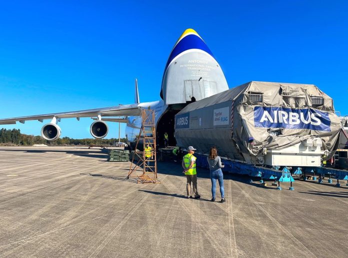An Antonov An-124 carries Turksat 5B satellite developed by Airbus ...